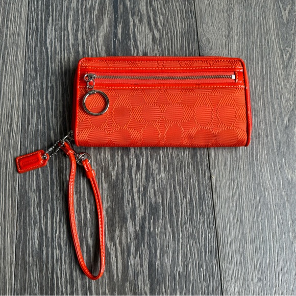 Coach | Bags | Coach Signature Zip Wallet In Orange | Poshmark